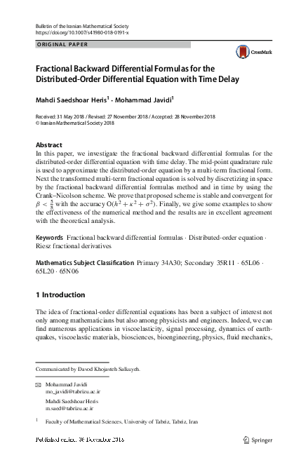 Pdf Fractional Backward Differential Formulas For The Distributed Order Differential Equation