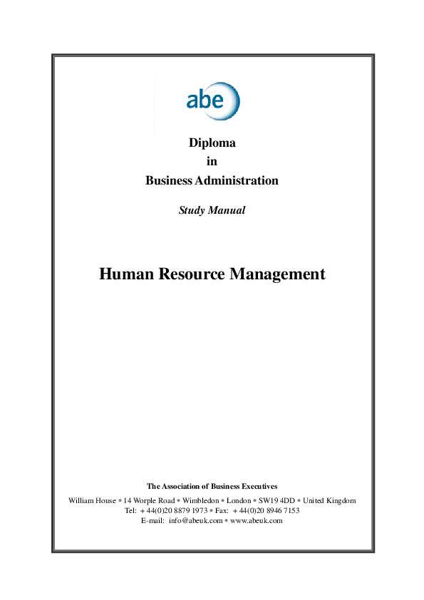 Pdf Diploma In Business Administration Human Resource Management