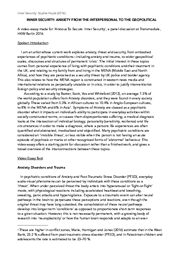 (PDF) Inner Security: Anxiety from the Interpersonal to the Geopolitical