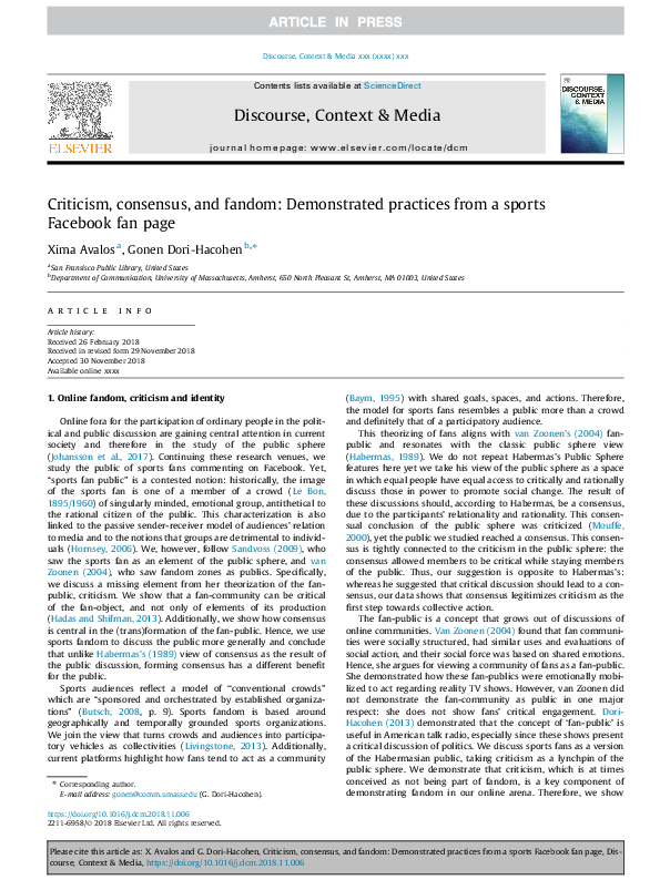 (PDF) Criticism, consensus, and fandom: Demonstrated practices from a ...