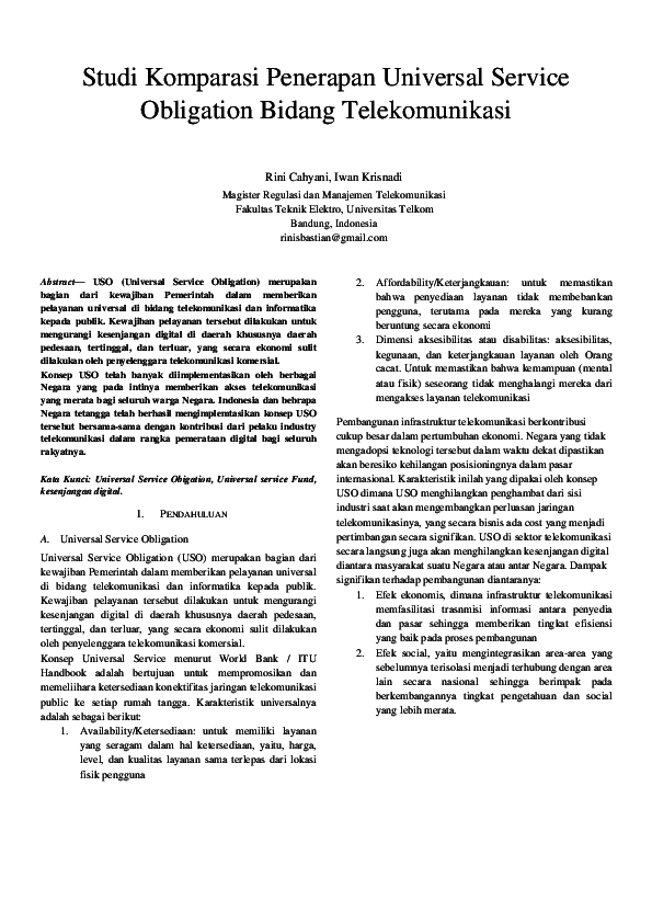 (PDF) Studi Komparasi Penerapan Universal Service Obligation Bidang ...