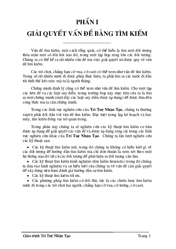 (PDF) AI Trí tuệ nhân tạo - Trang 1 Gi¸o tr×nh TrÝ TuÖ Nh©n T¹o