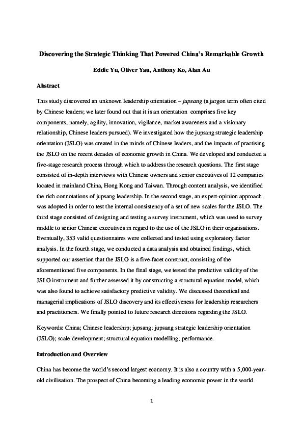 (PDF) Discovering the Strategic Thinking That Powered China's ...