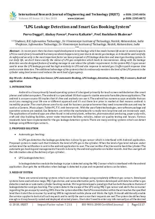 (PDF) IRJET- " LPG Leakage Detection and Smart Gas Booking System