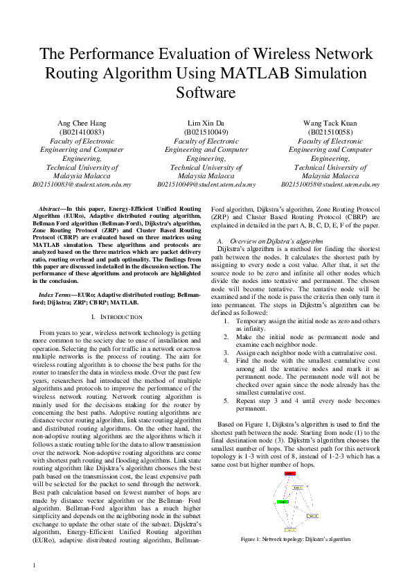 Doc The Performance Evaluation Of Wireless Network Routing Algorithm Using Matlab Simulation