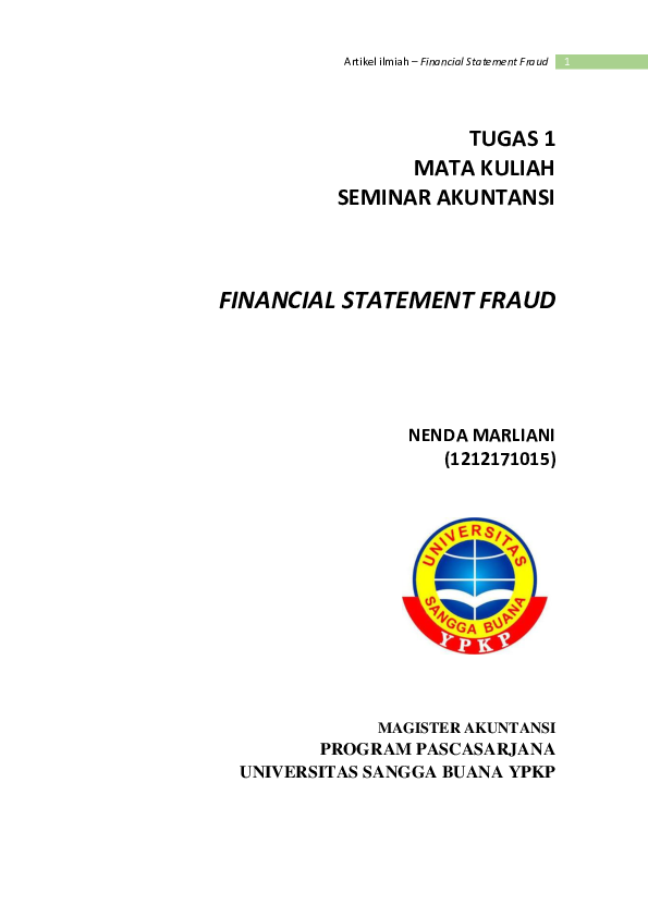 (DOC) FINANCIAL STATEMENT FRAUD-KECURANGAN LAPORAN KEUANGAN