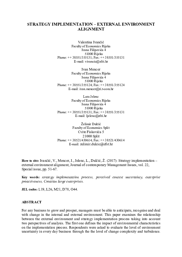 (PDF) STRATEGY IMPLEMENTATION – EXTERNAL ENVIRONMENT ALIGNMENT