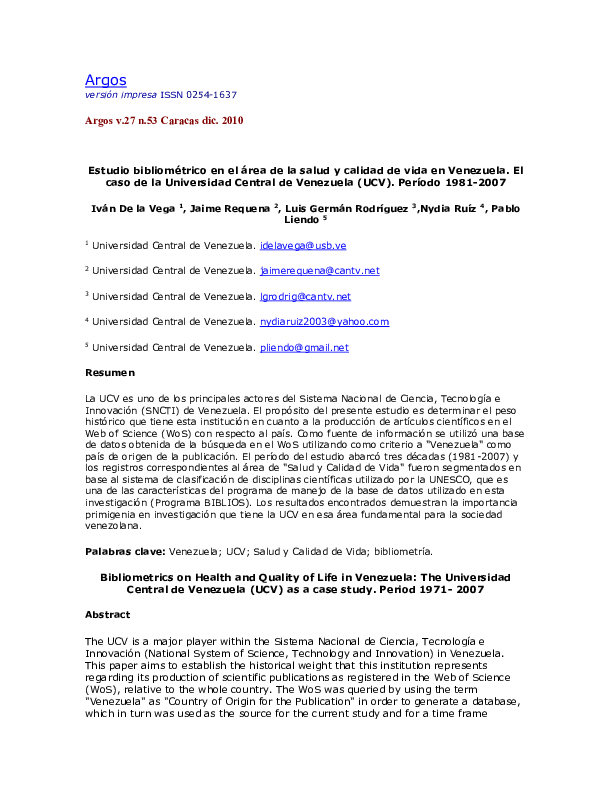 (DOC) Estudio bibliométrico en el área de la salud y calidad de vida en ...