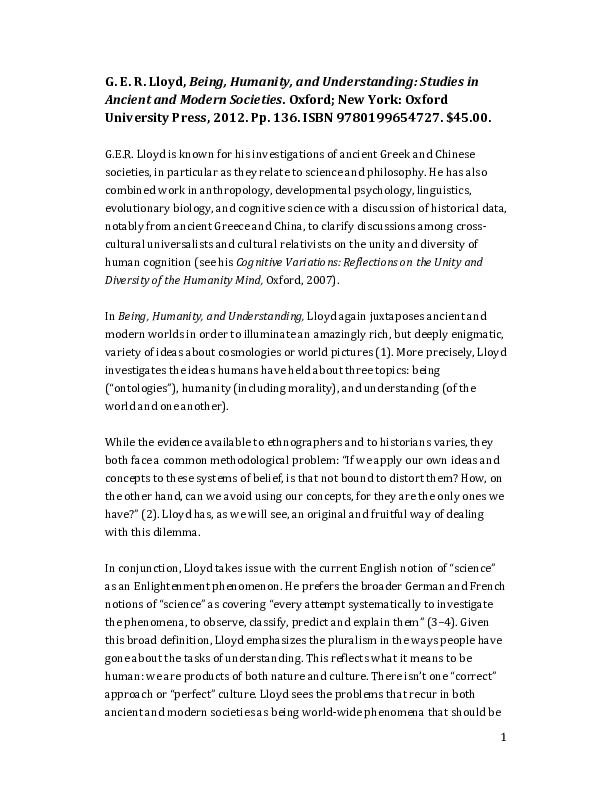 (PDF) Naddaf English version review of GER Lloyd's Being, Humanity ...