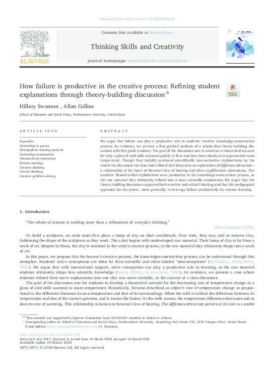 (PDF) How failure is productive in the creative process: Refining student explanations through ...