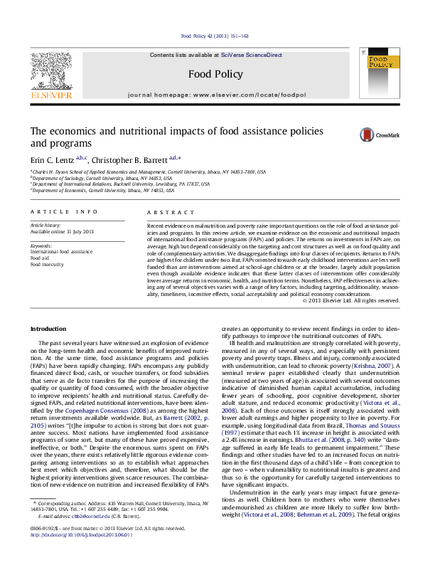 (PDF) The economics and nutritional impacts of food assistance policies ...