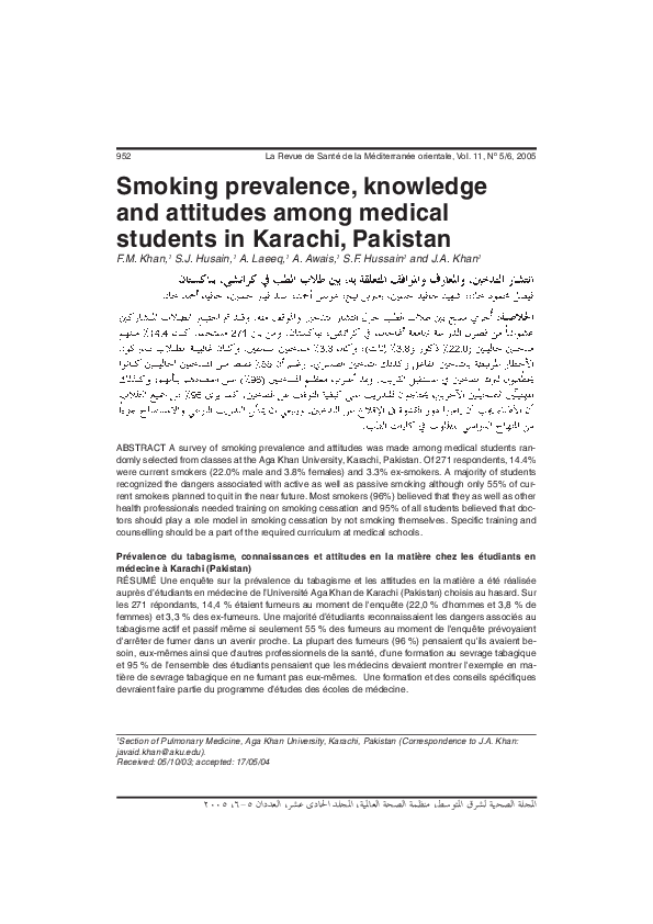 (PDF) Smoking prevalence, knowledge and attitudes among medical ...