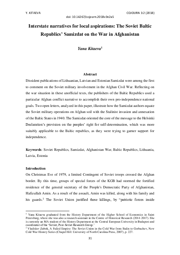 (PDF) “Interstate Narratives for Local Aspirations: The Soviet Baltic ...