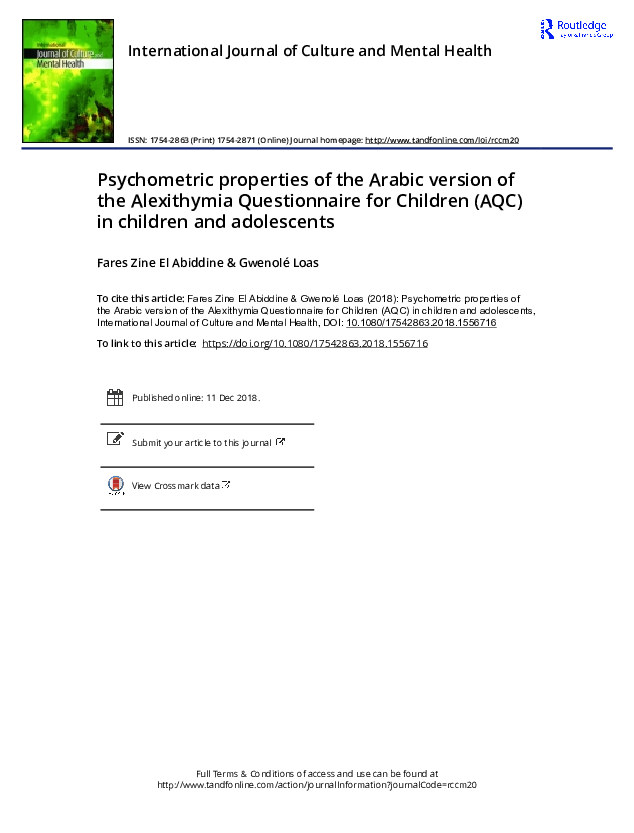 (PDF) Psychometric properties of the Arabic version of the Alexithymia ...