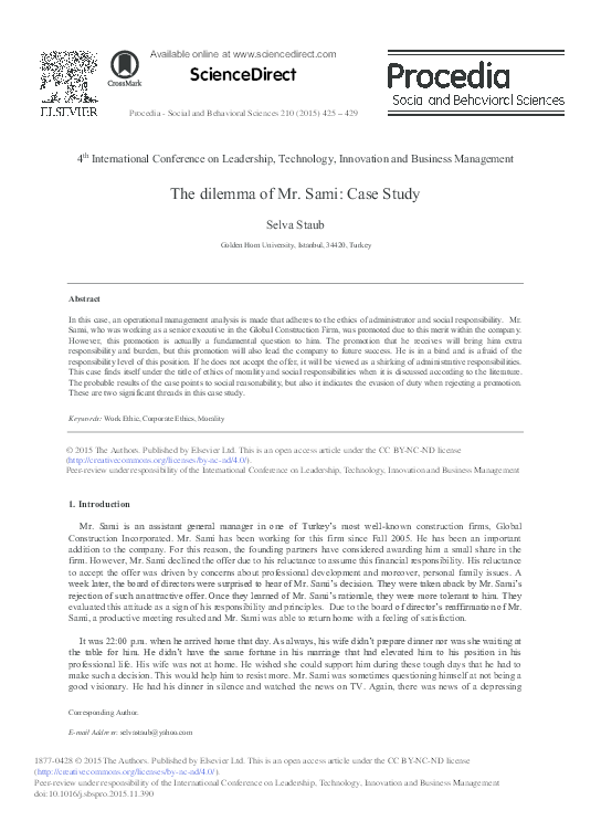 (PDF) The dilemma of Mr. Sami: Case Study