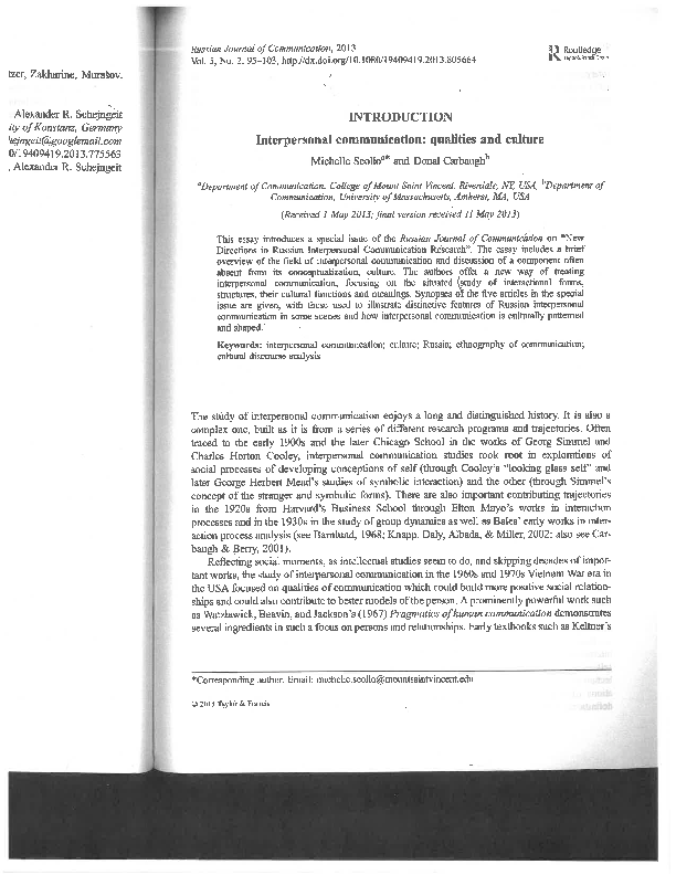 (PDF) Interpersonal communication: Qualities and culture | Michelle ...