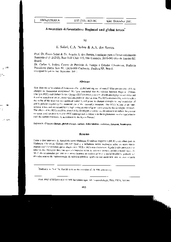 (PDF) Amazonian deforestation: Regional and global issues