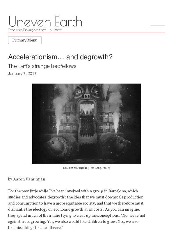 (PDF) Accelerationism… and degrowth: The Left’s strange bedfellows