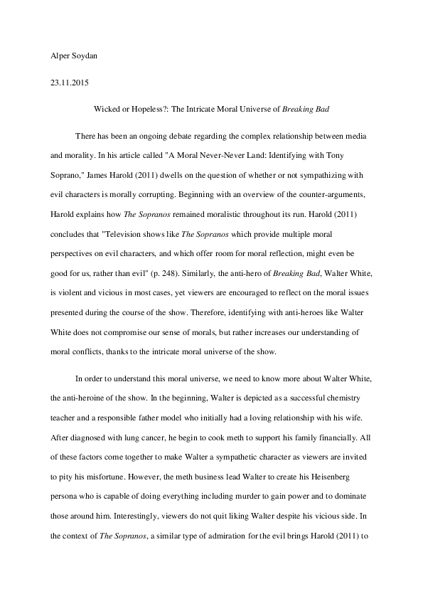 (DOC) Wicked or Hopeless?: The Intricate Moral Universe of Breaking Bad