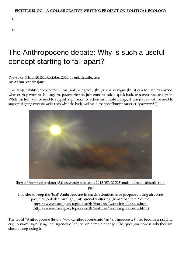 (PDF) The Anthropocene debate: Why is such a useful concept starting to ...
