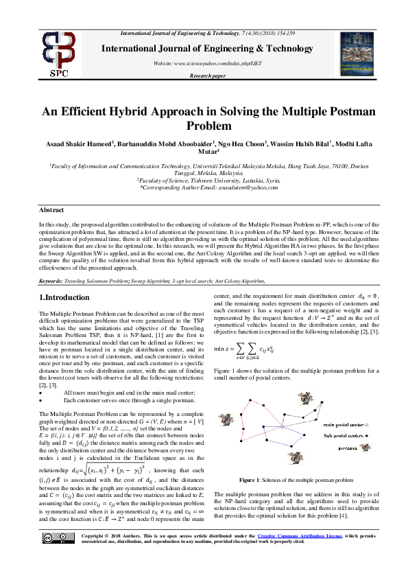 Pdf An Efficient Hybrid Approach In Solving The Multiple Postman Problem