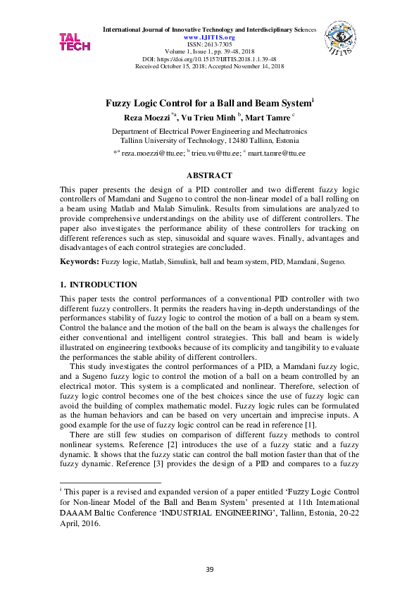 Pdf Fuzzy Logic Control For A Ball And Beam System I