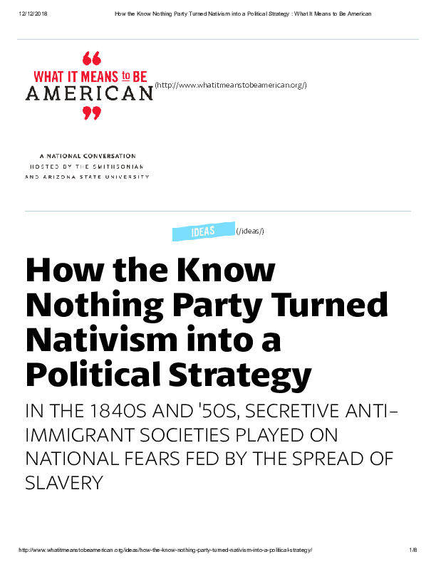 (PDF) How the Know Nothing Party Turned Nativism into a Political ...