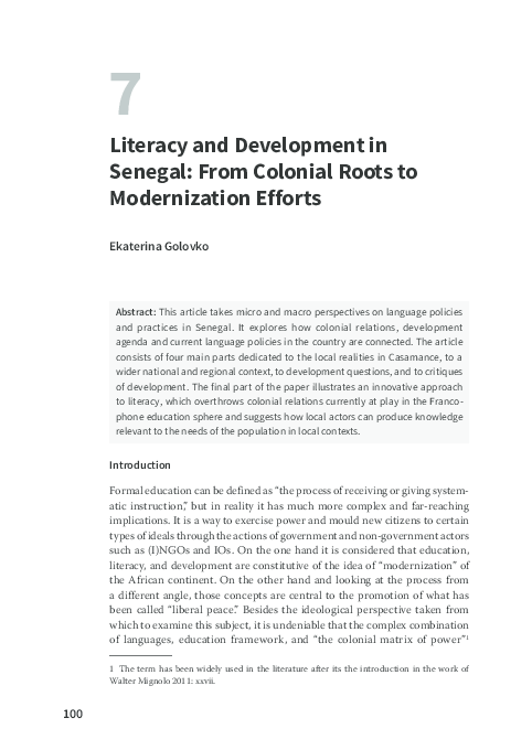 (PDF) Literacy and Development in Senegal: From Colonial Roots to ...