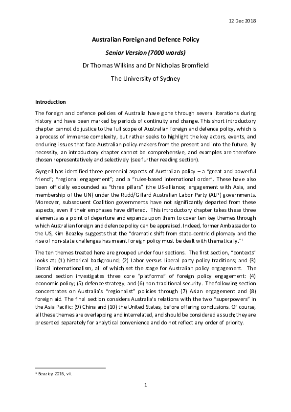 (DOC) Australian Foreign and Defence Policy Senior Version