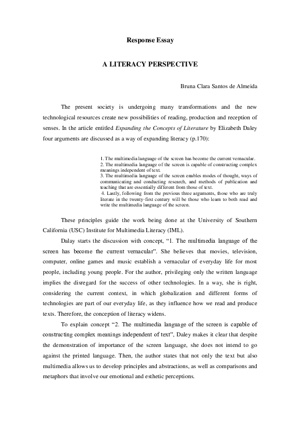 (PDF) Response Essay: A Literacy Perspective