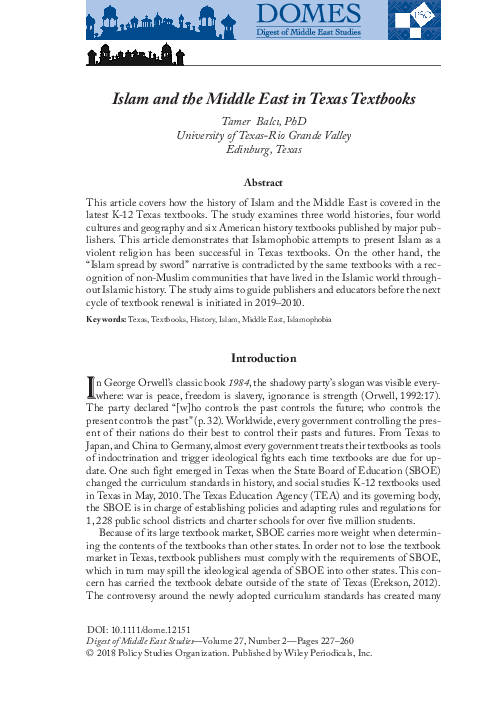 (PDF) Islam and Middle East Coverage in Texas Textbooks