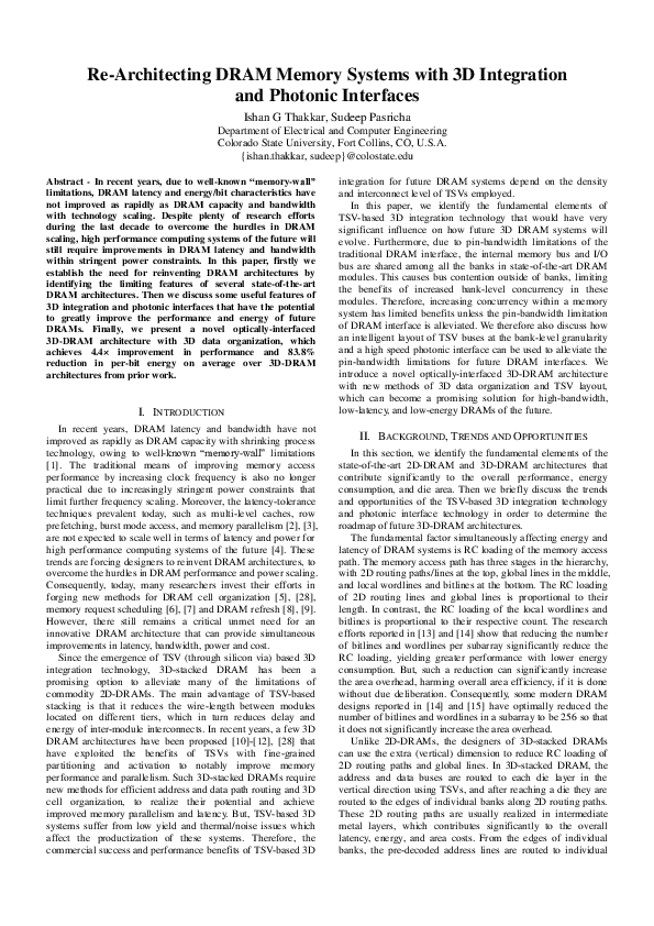 (PDF) Re-Architecting DRAM Memory Systems with 3D Integration and Photonic Interfaces