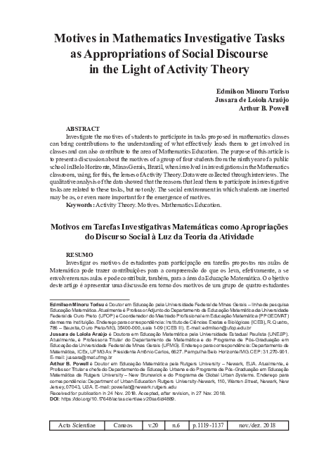 (PDF) Motives in Mathematics Investigative Tasks as Appropriations of Social Discourse in the ...