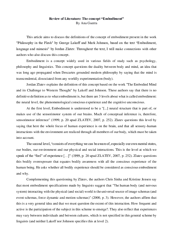 (PDF) Review of Literature: The concept of "Embodiment"