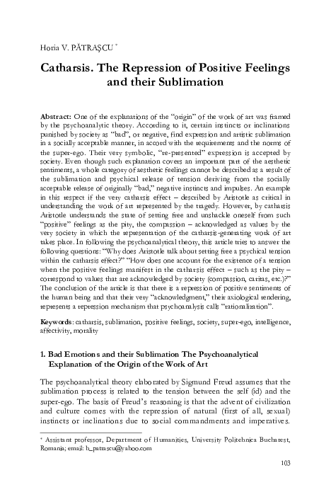 (PDF) Catharsis. The Repression of Positive Feelings and their Sublimation