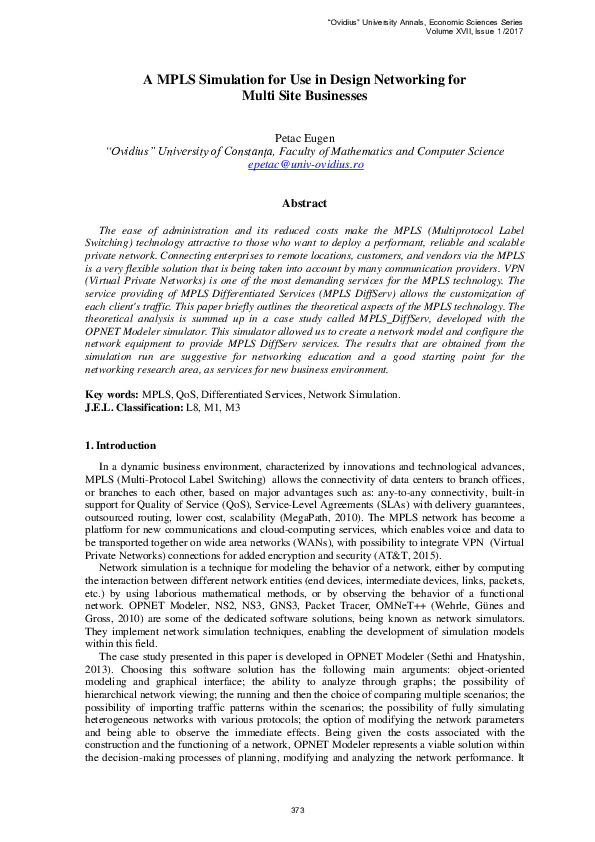 (PDF) A MPLS Simulation for Use in Design Networking for Multi Site Businesses