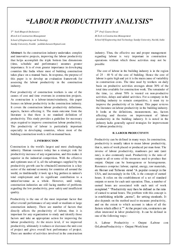 (DOC) " LABOUR PRODUCTIVITY ANALYSIS