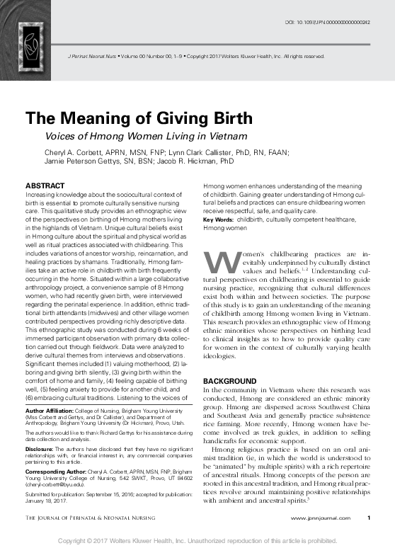 (PDF) The Meaning of Giving Birth Voices of Hmong Women Living in Vietnam