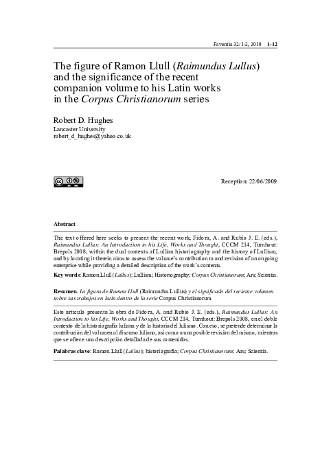 (PDF) The figure of Ramon Llull (Raimundus Lullus) and the significance ...