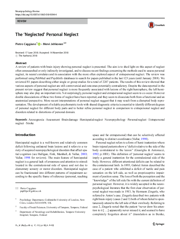 (PDF) The 'Neglected' Personal Neglect