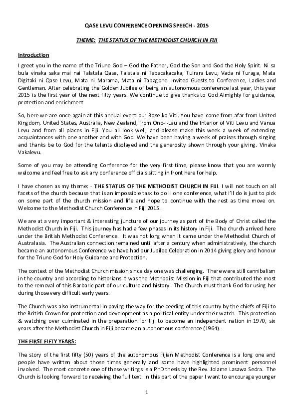 (DOC) The Status of the Methodist Church in Fiji (2015)
