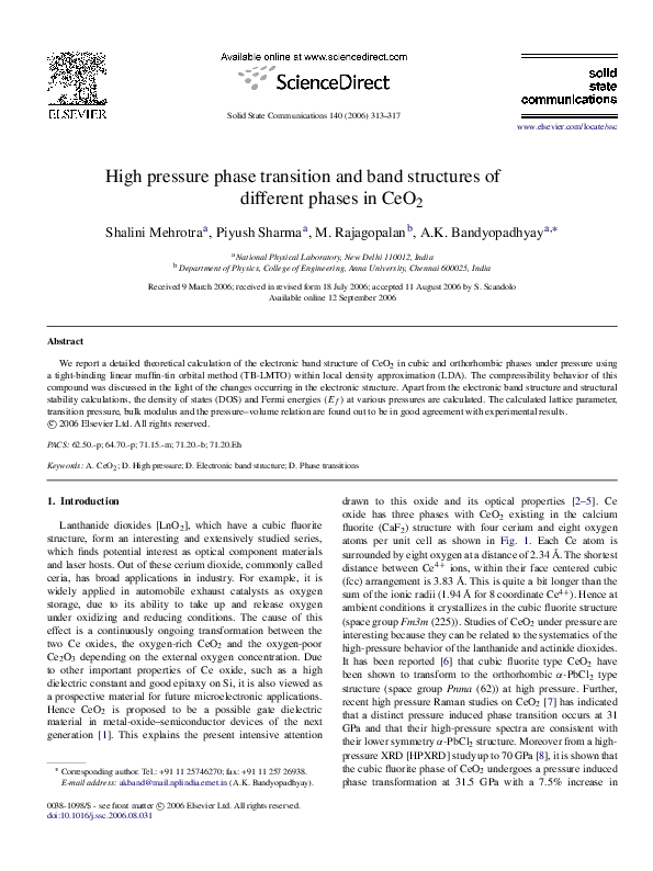Ceo2 High Temperature Phase Diagram Figure 1 From Direct Det