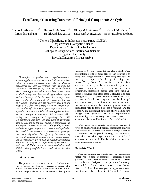 (PDF) Face Recognition using Incremental Principal Components Analysis