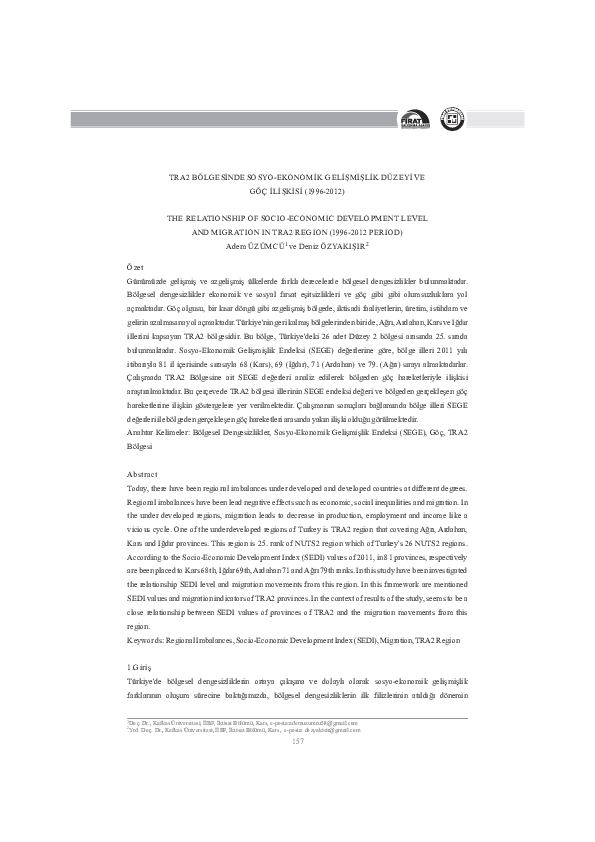 (PDF) TRA2 Bolgesi SEGE ve Goc Iliskisi Uzumcu ve Ozyakisir 2013