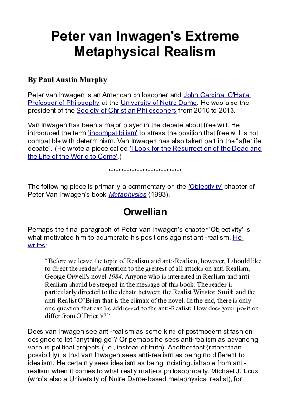 (DOC) Peter van Inwagen's Extreme Metaphysical Realism