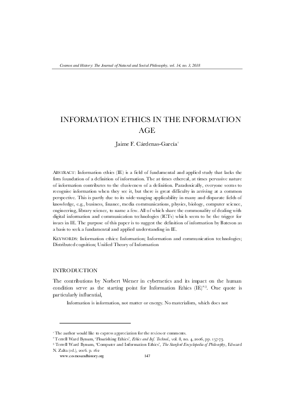 (PDF) INFORMATION ETHICS IN THE INFORMATION AGE
