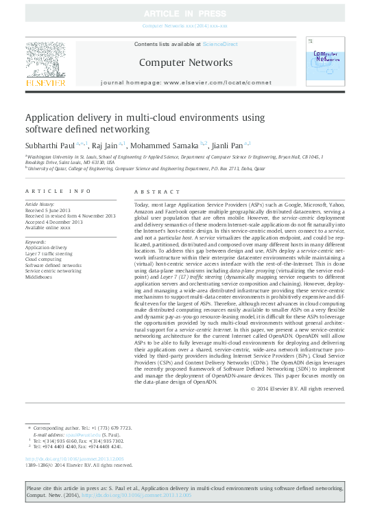 (PDF) Application delivery in multi-cloud environments using software defined networking