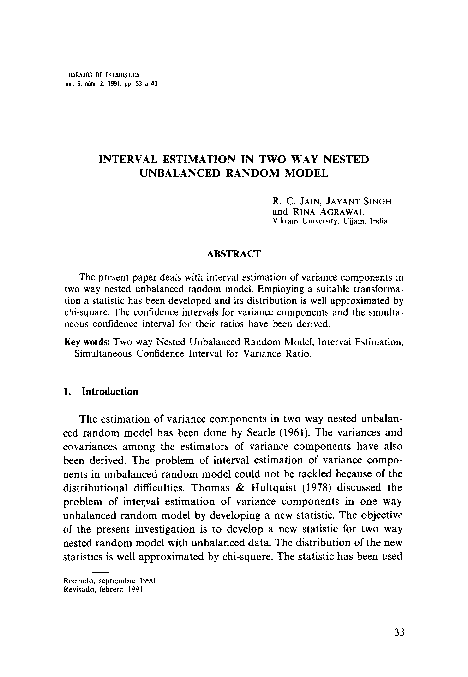 Pdf Interval Estimation In Two Way Nested Unbalanced Random Model 5811