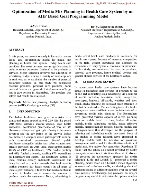 (PDF) Optimization of Media Mix Planning in Health Care System by an ...
