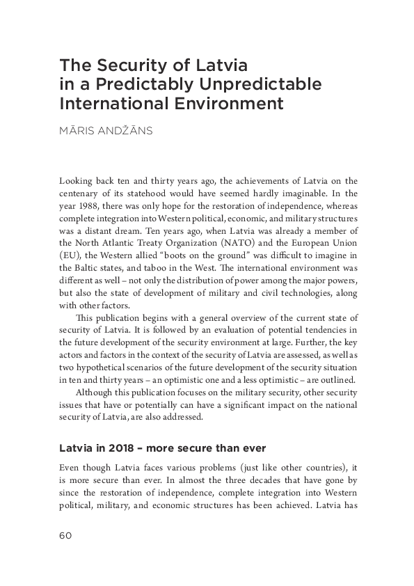 (PDF) The Security of Latvia in a Predictably Unpredictable International Environment